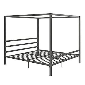 DHP Modern Metal Canopy Platform Bed with Minimalist Headboard and Four Poster Design, Underbed Storage Space, No Box Spring Needed, King, Gunmetal Gray