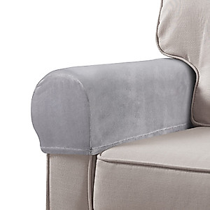Garneck 2Pcs Stretch Fabric Armrest Covers Anti-Slip Spandex Recliner Armchair Couch Armrest Protector Furniture Protector Armchair Slipcovers Grey