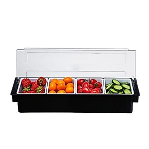 MUKEEN Ice Cooled Condiment Serving Container-4 Compartment Chilled Garnish Tray Bar Caddy with Hinged Lid (4 Compartments)