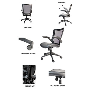 OFFICE FACTOR Office Chair 300Lbs Weight Capacity Flip-up arms Anti-Scratch Wheels Mesh Back and Faux Leather Seat Lumbar Support Computer Ergonomic Task Desk Chair (Black Desk Chair)