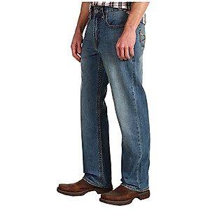Stetson Men's 1520 Standard Straight Leg Fit Jean,Light Stone Wash with X Back Pocket Embroidery, 29x40
