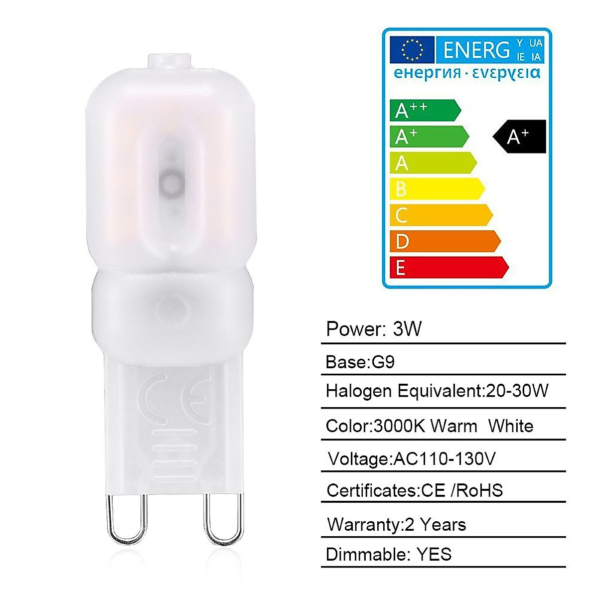 OTTOSEA G9 LED Light Bulbs Dimmable 3W (25W Halogen lamp Replacement,Warm White 3000K, 120V AC, 360 Degree Beam Angle,Pack of 5