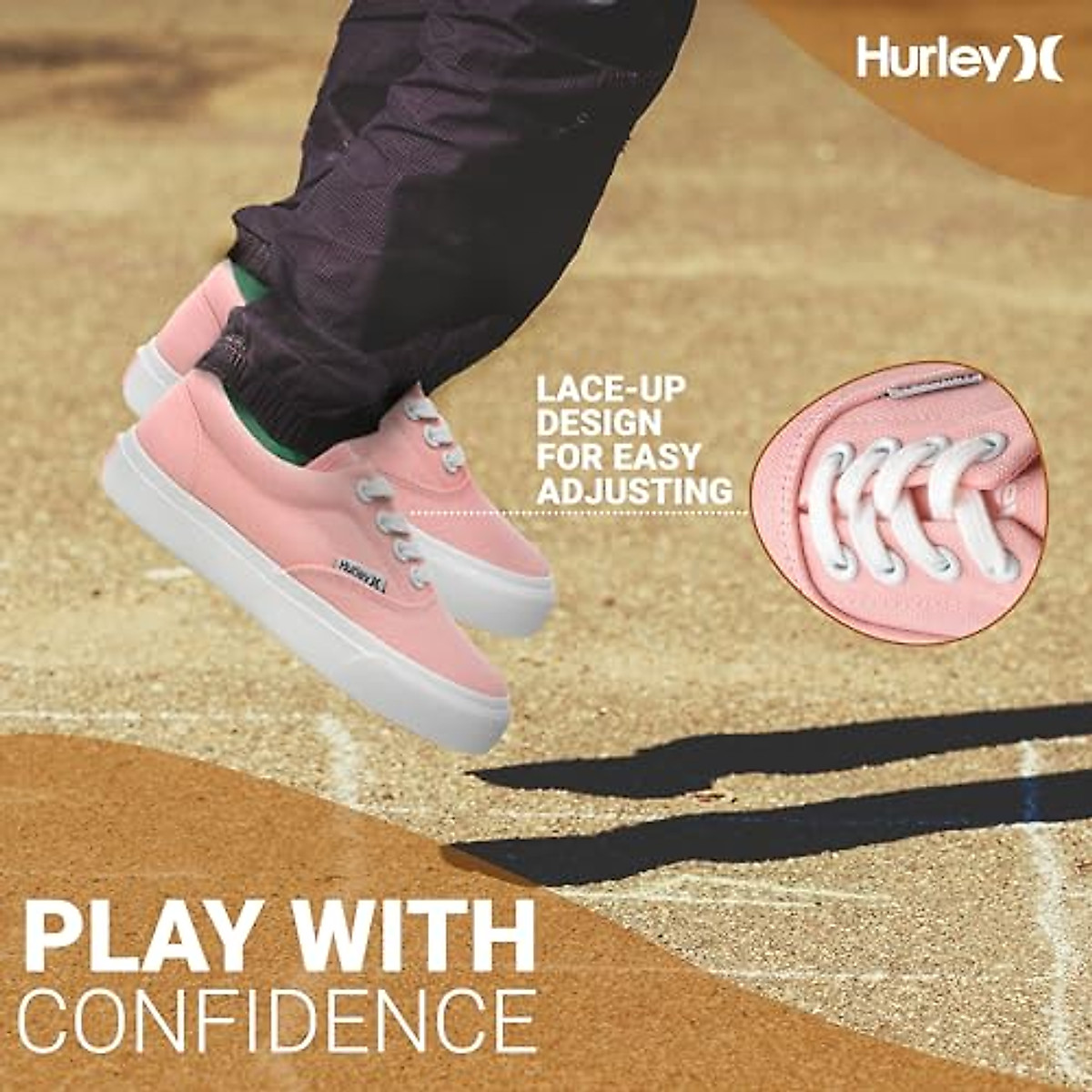 Hurley Marley Kids Lace Up Canvas Sneakers – Low Cut Skateboarding Shoes for Kids, Sports Shoes for Boys and Girls, Pink