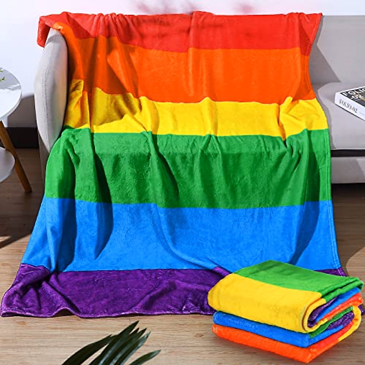 2 Pack Pride Rainbow Throw Blanket LGBT Flannel Blanket Colorful Stripe Rainbow Soft Warm Blankets for Bed Couch Sofa, LGBT Gifts for Teens Kids Adults