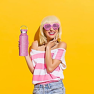 Bling Water Bottle Bling Rhinestone,17oz Diamond Water Bottle, Stainless Steel Thermal Bottle,Bling Water Tumbler with Chain, Glitter Water Bottle for Women Girls. (500ml, Pink)