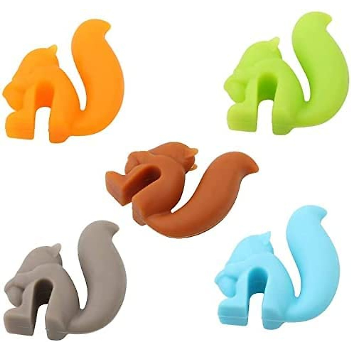 5 pcs Cute Squirrel Shape Silicone Tea Bag Holder Cup, Squirrel Drink Markers, Tea Bag Holder for Cup Hanging Tool Mug Candy Colors Gift Set