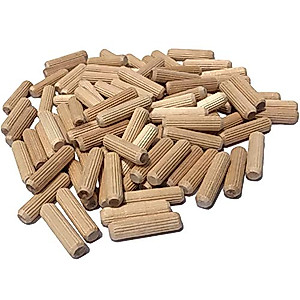 100 Pack 3/8" x 1 1/2" Wooden Dowel Pins Wood Kiln Dried Fluted and Beveled, Made of Hardwood