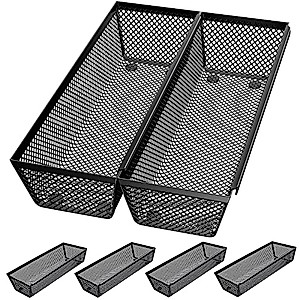 Silverware Organizer for Kitchen Drawer Utensil Cutlery Tray with Interlocking Arm Mesh Metal Flatware Storage Slip-proof for Knives, 6 Compartment by FURNINXS