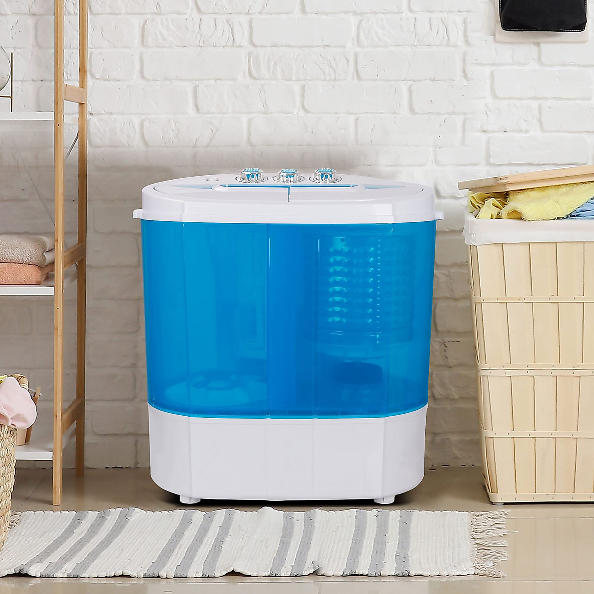 HomGarden 10lbs Portable Washing Machine with Twin Tub Electric Compact Washing Machine Mini Laundry w/Washer&Spinner, Gravity Drain Pump and Drain Hose