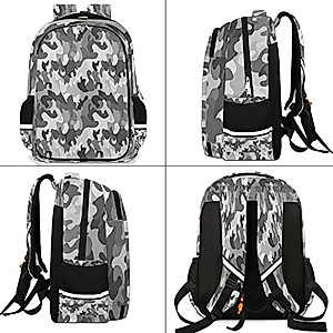 TropicalLife Camo Grey Camouflage Backpacks Bookbag Stationery Storage backpack Shoulder School Computer Hiking Gym Travel Casual Travel Daypack