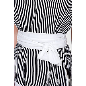 Women Solid Color Self Tie Wrap Around Obi Linen Waist Belt (White), One Size