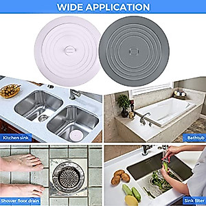 (2 Pack) Silicone Tub Stopper, Premium Bathtub Drain Stopper, One of The Best Sealing Sink Stopper, Upgraded Drain Plug for Kitchens, Bathrooms and Laundries (6 inches) (White&Grey)