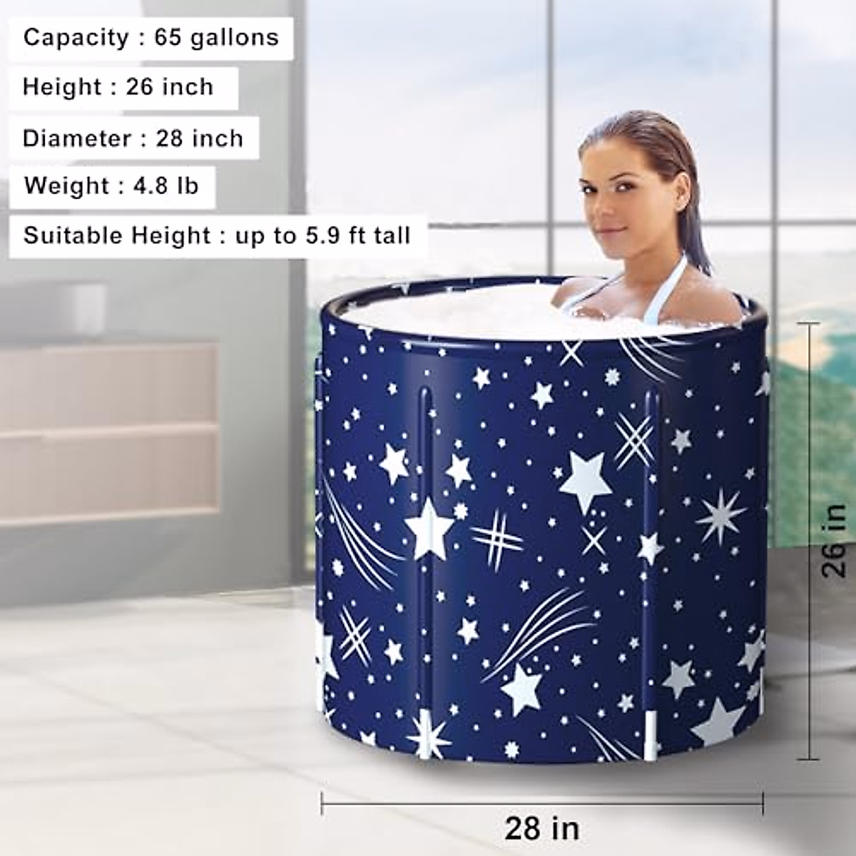HotMax Portable Foldable Bathtub for Adult, Hot Bath Tub for Women, Freestanding Collapsible Home SPA Bath Tub, Soaking Tub with Cushion