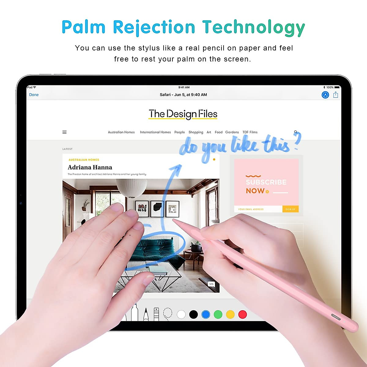 Stylus Pencil for iPad 10th & 9th Generation, Active Pen with Palm Rejection Compatible with 2018-2023 Apple iPad 10/9/8/7/6th Gen/iPad Pro 12.9 &11 inches/iPad Pro 6/5/4th Gen/iPad Air 5/4/3 Gen