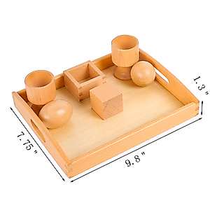 Montessori 3D Object Fitting Exercise with Tray Ball Egg with Cup and Cube with Box Montessori Infant Toys Materials for Toddlers Babies