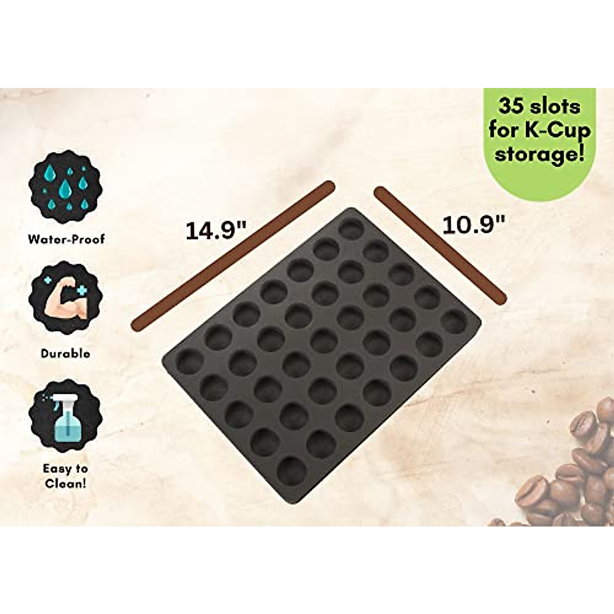 Polar Whale 2 Coffee Pod Storage Organizers Tray Drawer Insert for Kitchen Home Office Waterproof 10.9 x 14.9 Inches Holds 35 Compatible with Keurig K-Cup Durable Dark Gray Foam Made In The USA