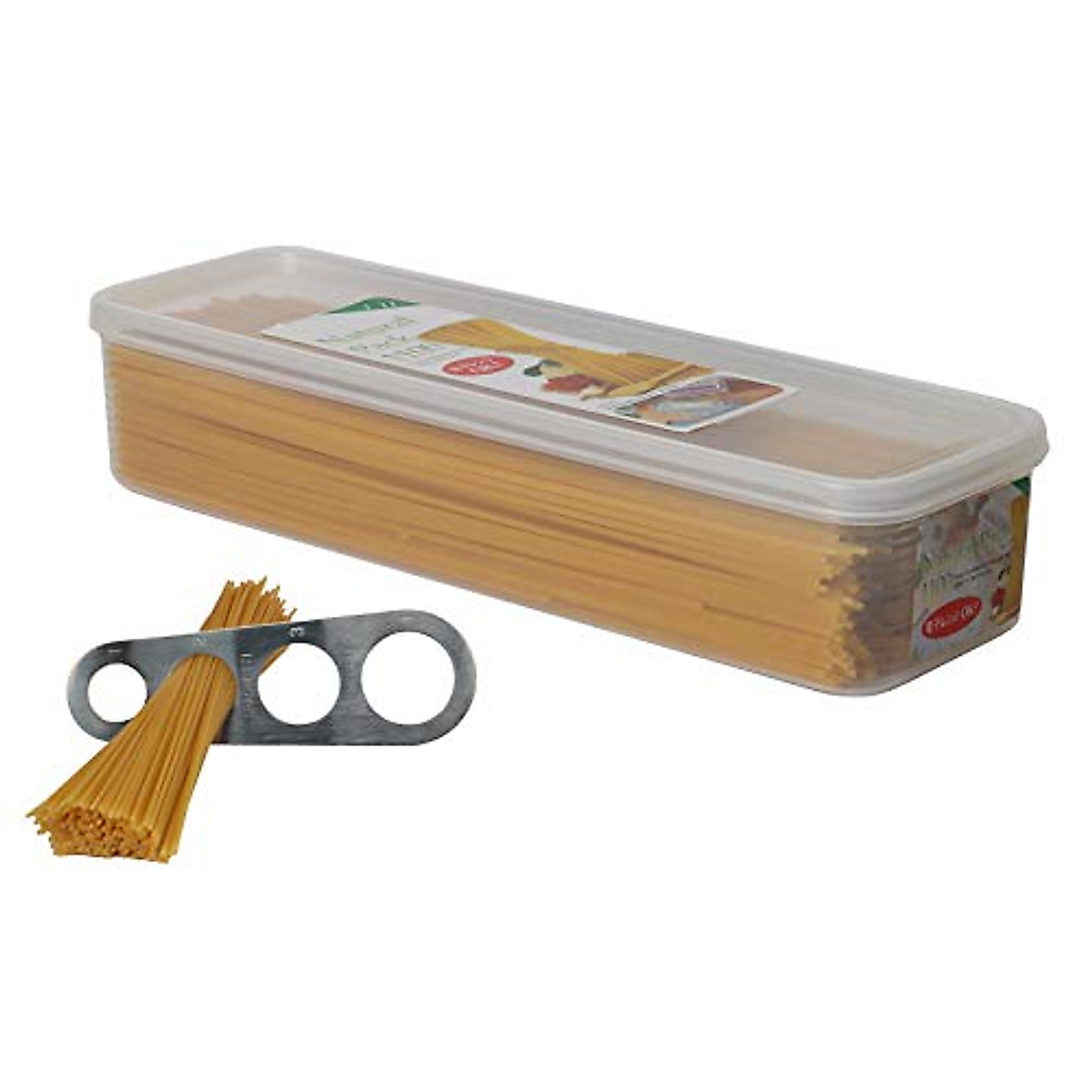 N-X Clear Pasta Storage Containers with Measuring Tool | Rectangular Pasta Containers | Spaghetti Noodles Container Storage | Pasta Canister Set | Kitchen & Pantry Organization