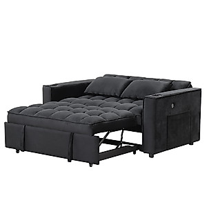 Convertible Sofa Couch with Pull-Out Sleeper,Adjustable Loveseat Armchair Single Bed Chair with Cup Holder,USB Port,Side Pocket&Pillows for Living Room/Apartment/Office/Studio/Small Place
