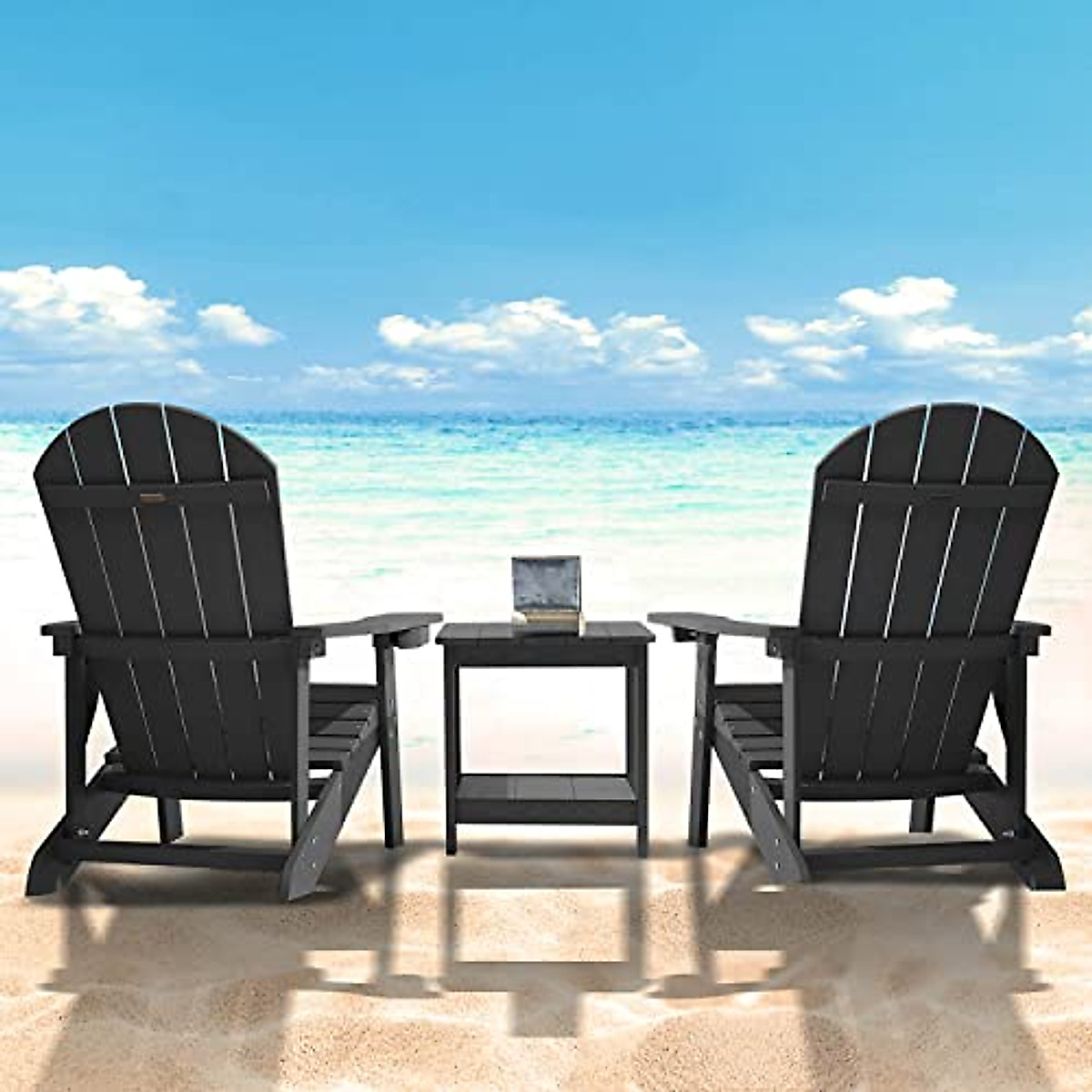 hOmeQomi Adirondack Chair, All Weather Resistant Plastic Chairs with Cup Holder, 5 Easy Steps to Install, Outdoor Chairs for Patio, Garden, Backyard Deck, Lawn, Fire Pit - Black