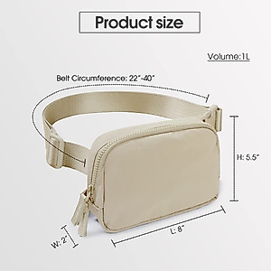 AslabCrew 2-Way Zipper Unisex Belt Bag with Adjustable Strap Fanny Packs Mini Waist Pouch for Outdoor Hiking Running Travel, Beige