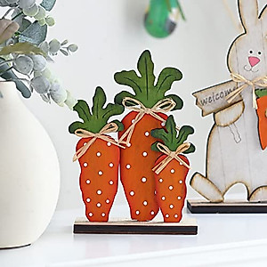 RoseCraft Easter Decorations, 3Pcs Rustic Wooden Bunny/Carrot Table Sign Decor for The Tabletop Centerpiece Rabbit Crafts Gift, for The Home Office Desk Birthday Party Supplies Spring Decorations.