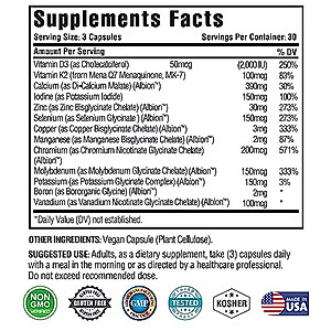 KAPPA NUTRITION (90 Capsules),Vitamin K2, Vitamin D3, Zinc, Selenium, Vanadium, Copper, Manganese, Potassium, Molybdenum, Calcium, Chromium, Iodine, Boron, Mineral 13 in 1 Advanced Complex, from