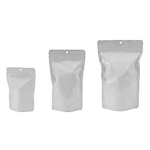 PackFreshUSA: 5 Mil White/Clear Stand Up Pouch Bags - Professional Flexible Packaging - Resealable - Seal-Top - Heat-Sealable - Hang Hole - Tear Notch - Medium 5 x 8 x 3 in - 100 Pack