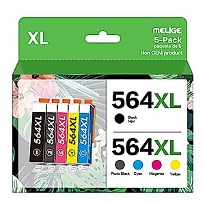 564XL 5 Ink Cartridges Conbo Pack Compatible for HP 564 XL Ink to Work with Photosmart 7520 6525 6520 3520 5520 DeskJet 3520 3522 Officejet 4620 Printers (B, C, M, Y, Photo Black)
