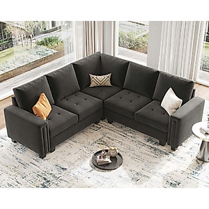 Belffin Velvet Modular Sectional Sofa Convertible Sectional Sofa Couch with Reversible Chaise L Shaped 4 Seater Corner Sofa Couch Grey