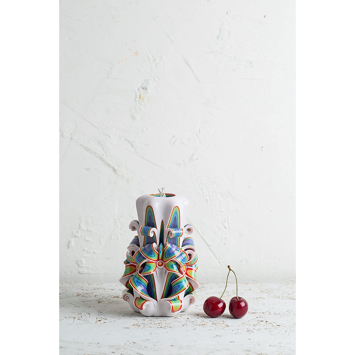 EveCandles Handmade Shabbat Candles - 3-Wick Long Burning Havdalah Candle, Decorative Jewish Kosher Carved Candles, Luxury Candles for Home Decor, Unique Gift Candles for Women and Men - Rainbow