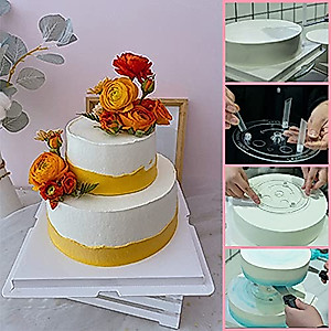 QPEY Cake Sticks Support Rods with Cake Board Drums,White Plastic Cake Separator Plates for Chic Multi-Tiered Cake in the Party,Wedding,Birthday,4PCS Plates with 32 PCS Rods