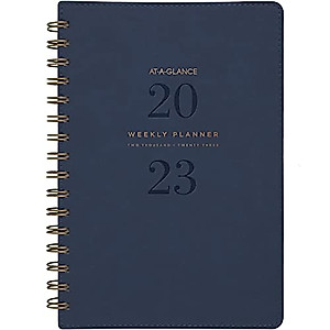 AT-A-GLANCE 2023 Weekly & Monthly Planner, 5-1/2" x 8-1/2", Small, Spiral Bound, Monthly Tabs, Pocket, Signature, Navy (YP20020)