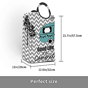 Wondertify Camper RV Laundry Hamper Trailer Travel Tree Chevron Zig-Zag Stripes Camping Happy Camp Clothes Basket With Easy Carry Handles For Clothes Organizer Toys Storage