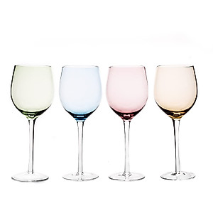 EVEREST Colored Wine Glass Set of 4 Large 16 oz Luxury Multi Color Glassware For Red or White Wine, Cocktail, Colorful Hand Blown Drinkware, Great Gift for Wife & Mom