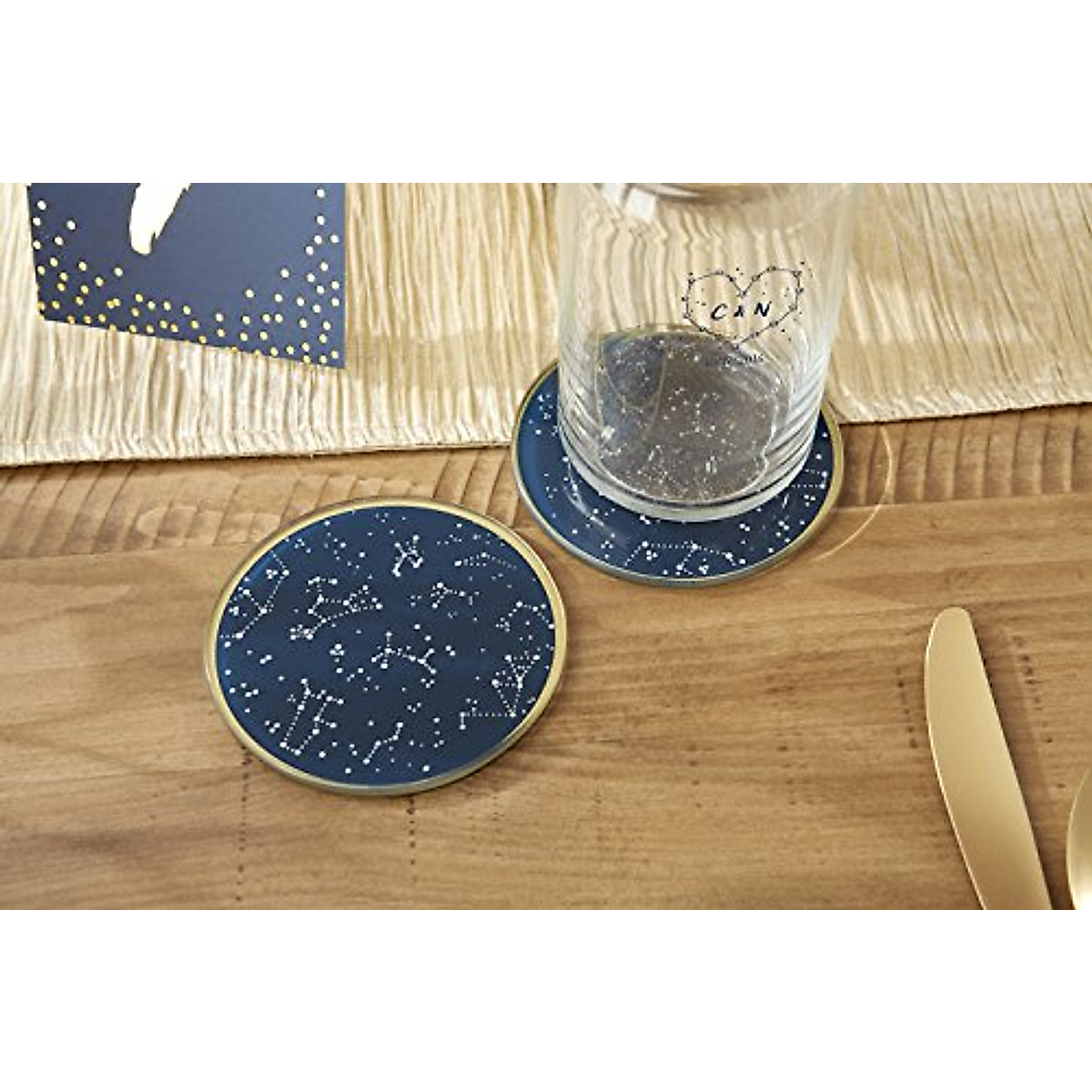 Kate Aspen Under the Stars Coaster Set, Navy/Gold/White