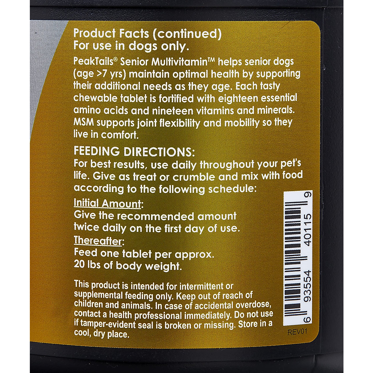 Kala Health PeakTails Senior Multivitamin for Dogs, Hip and Joint Support, Healthy Skin, Shiny Coat, Contains antioxidants and 18 Essential Amino acids and 19 Vitamins and Minerals, 150 Count