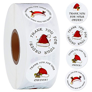 1000 Pieces Christmas Thank You for Your Order Stickers, 1 Inch Round Thank You Seal Stickers Christmas Thank You Labels Stickers for Business Boutiques Shop Wrapping Supplies (Hat)