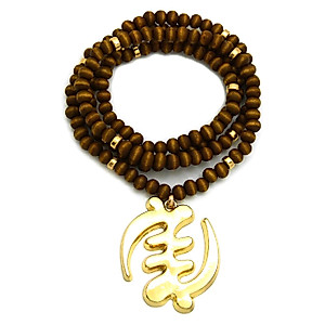 GWOOD Gye Nyame African Pendant with Brown Wood Bead Necklace