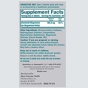 Mag-Ox Magnesium Supplement, Pharmaceutical Grade Magnesium Oxide 483mg, Most Concentrated Form of Magnesium, 120 Tablets