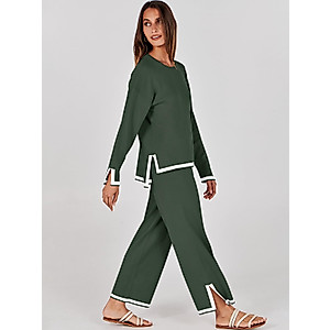ANRABESS Women's Two Piece Outfits Long Sleeve Knit Pullover Sweater Tops & Wide leg Pants Casual Lounge Matching Sweatsuit Tracksuits Sets Army Green Large