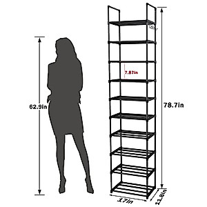 Narrow Tall Shoe Rack, 10 Tiers Metal Tall Vertical Shoe Rack for Closet Entryway 20-24 Pairs Shoe Shelf Shoe Stand Tower, Black Sturdy Free Standing Shoe Rack Organizer