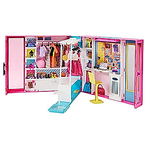 Barbie Dream Closet Playset with 30+ Clothes and Accessories Including 5 Outfits, Plus Mirror, Desk and Rotating Rack