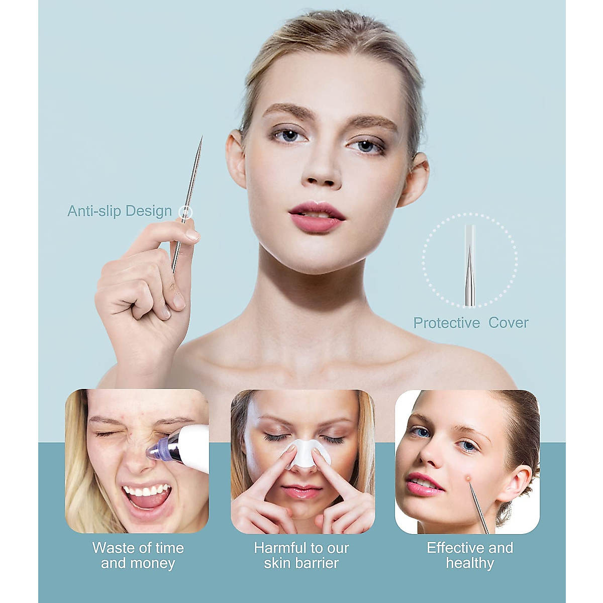 Pimple Popper Tool Kit, Upmore 6PCS Blackhead Remover Professional Stainless Acne Blemish Comedone Extractor Removal Tools with Metal Case and Tweezers for Whitehead Acne on Nose Face