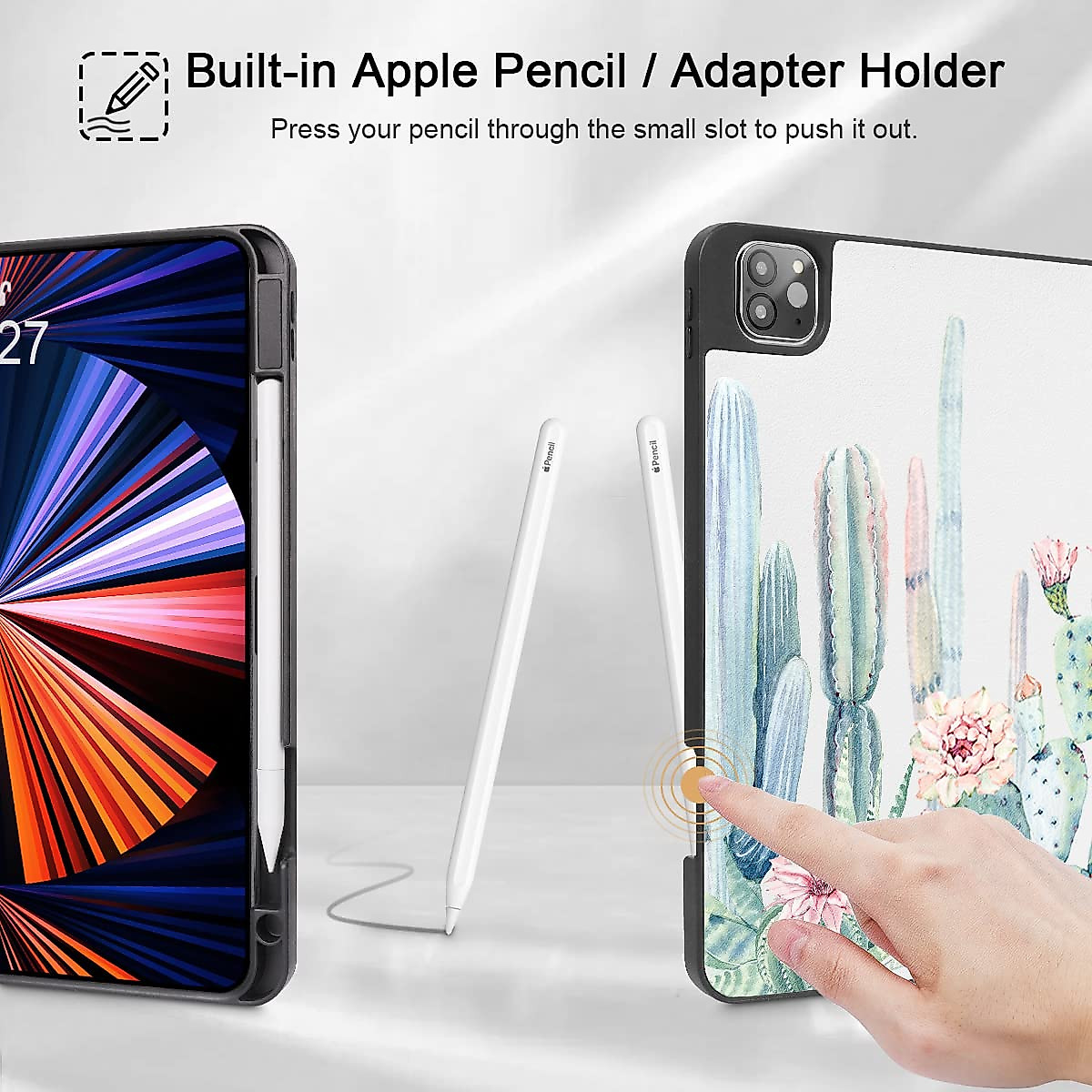 May Chen for iPad Pro M2 12.9 Case 6th/5th/4th/3rd Generation 2022 2021 2020 2018 Trifold Stand + Pencil Holder + Auto Wake/Sleep + Soft TPU Protective Stand Back Cover, Cactus