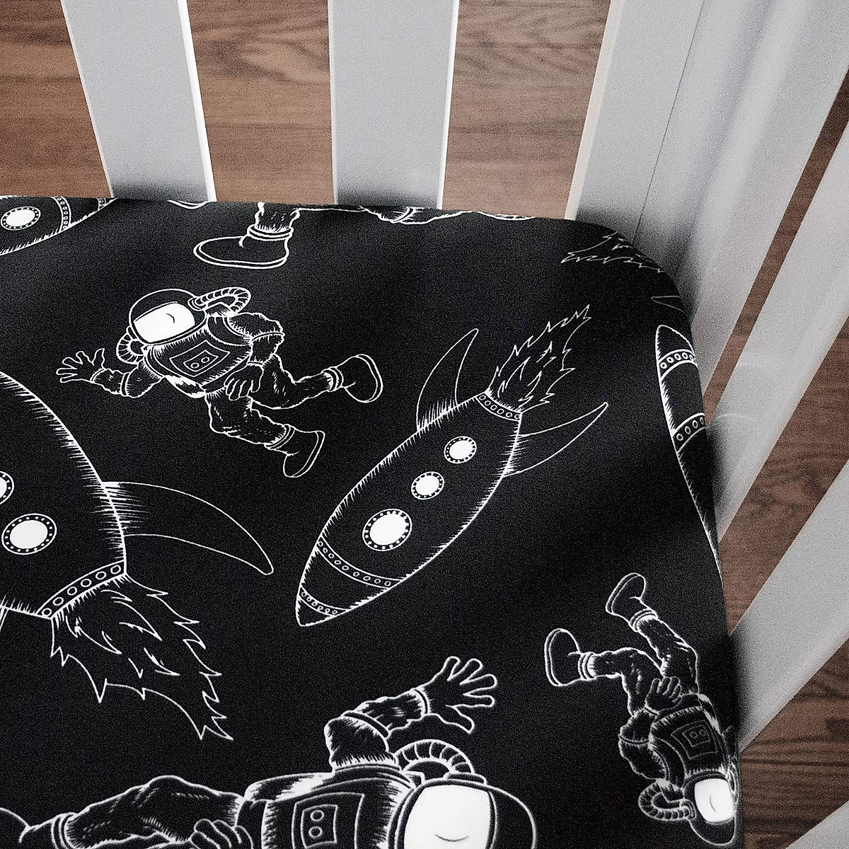 Jaxson's World Outer Space Fitted Crib Sheet, Extra Soft 100% Jersey Knit Cotton, Breathable, Baby and Toddler Sheet - Rocketship and Astronaut