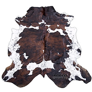 rodeo Genuine Cowhide Rug: Hand-Picked & Authentic Real Cowhide Rug for Country Home Decor - Cow Hide Rug Large Sized at 6x7ft - Cozy, Unique, Durable, Leather Cow Carpet Rugs - Brindle Nutella