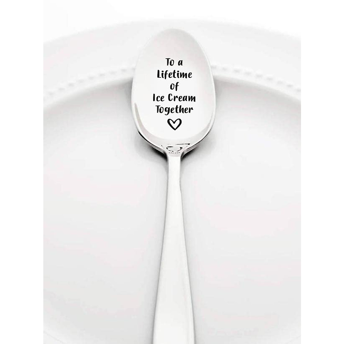 To a Lifetime of Ice Cream Together Engraved Spoon - Novelty Stainless Steel for Women/Men/Couples Gifts Funny Flatware Lovers Gift Anniversary Valentine Birthday, Silver, 7 inches (A4)