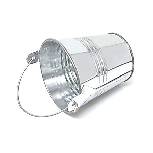 Honbay 2PCS Mini Silver Metal Buckets Tin Pail Containers Decorative Buckets with Handle for Candy Snack and Small Plant