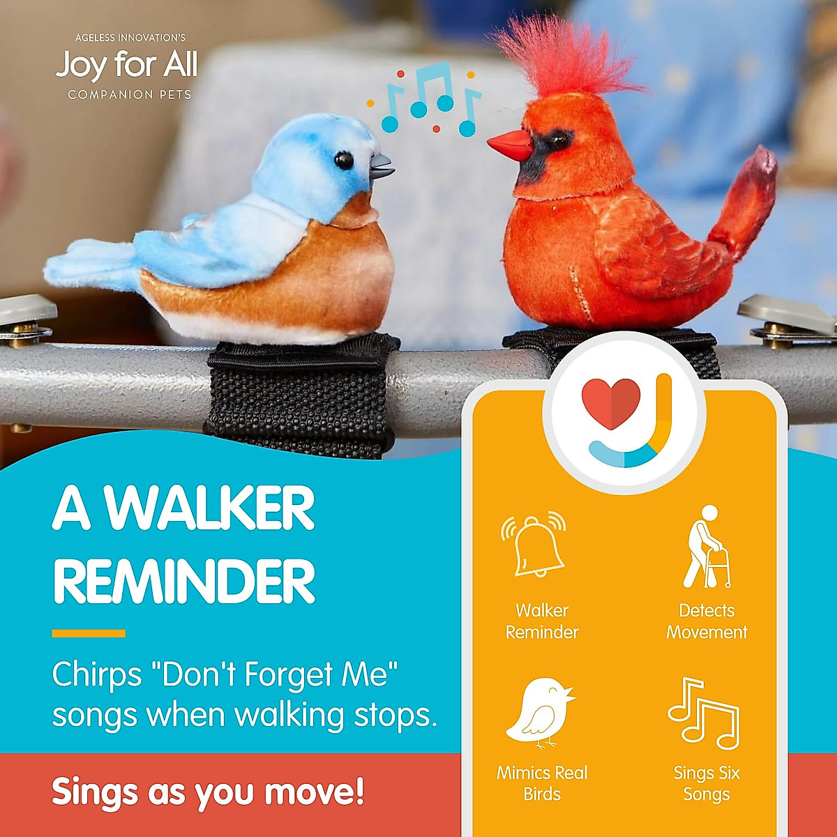 Joy for All Walker Squawker Cheery Animatronic Bird for Companionship and to Help You Remember Your Walker - Cardinal,Red