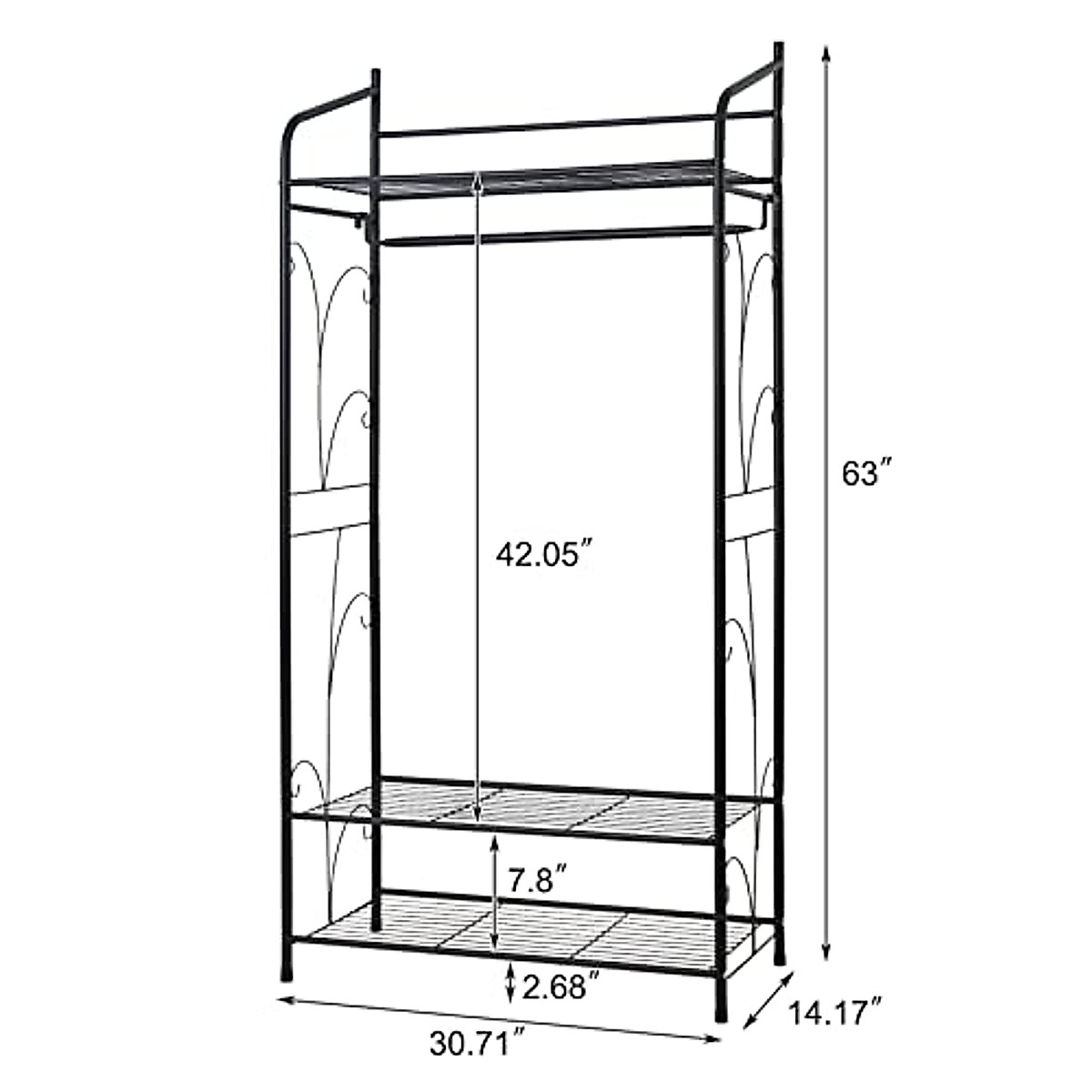Wisfor Clothes Rack with Shelves Metal Heavy Duty Garment Clothing Rack Stand Free Standing Shelf for Bedroom